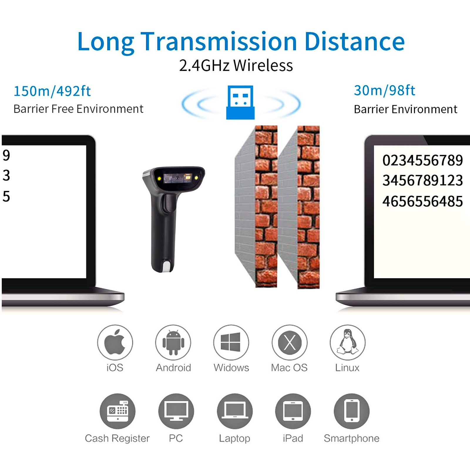 MJ-6708DB Bluetooth/Wireless Barcode Scanner with Charging Station ...